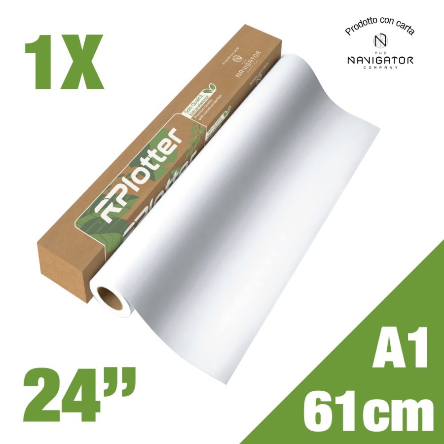 Rotolo Plotter A1 Carta Navigator - 61,0 cm x 50 m 90 g/mq 24" CIE 169 ...
